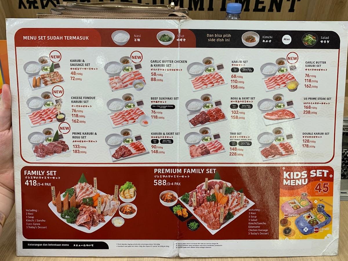 Menu at Yakiniku Like Senayan Park restaurant, Central Jakarta