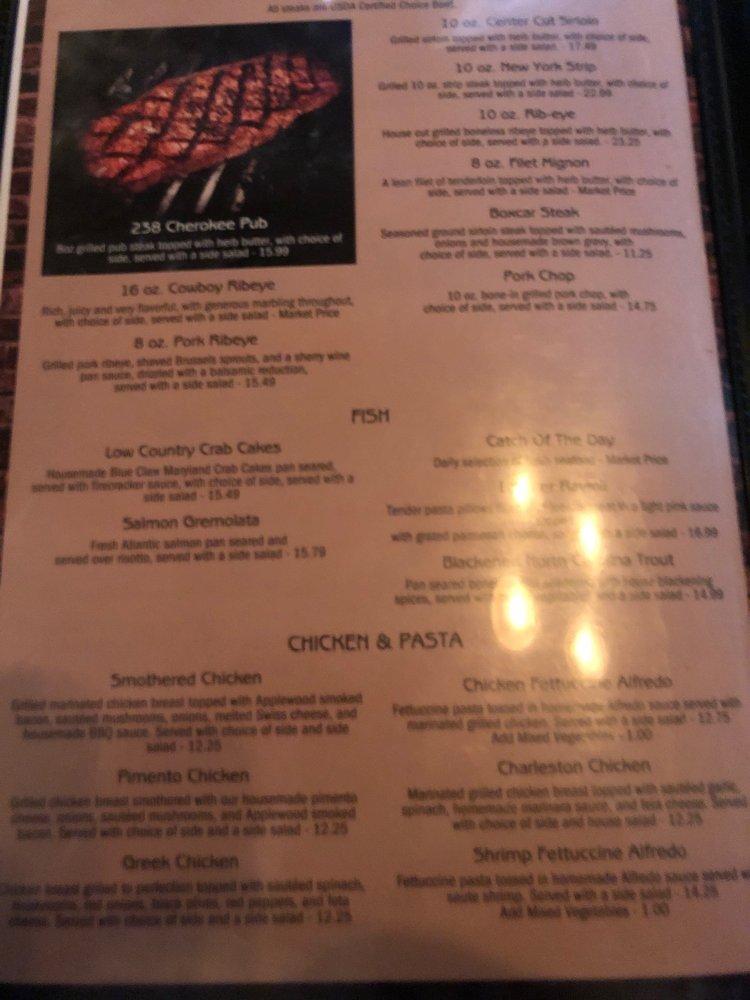 Menu at 238 Cherokee Grill steakhouse, Kings Mountain