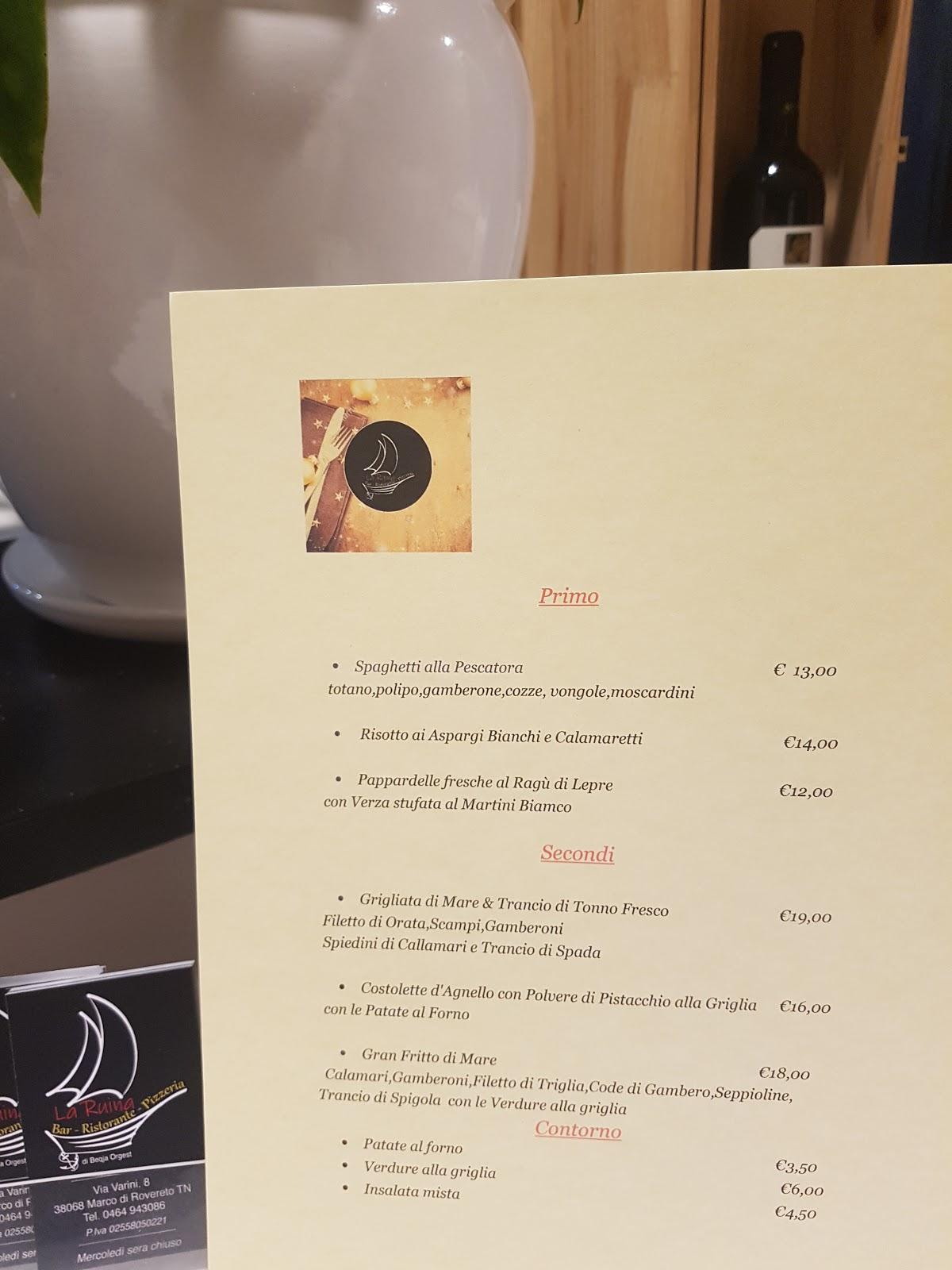 Menu da Bar Ristorante Pizzeria La Ruina, Marco