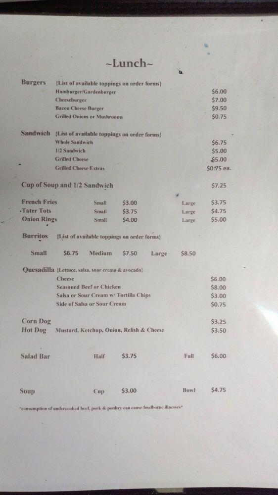 Menu at Courthouse Cafe, Eureka