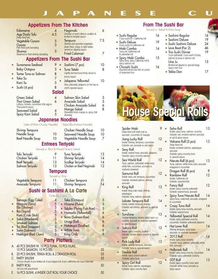 Menu at Asian Fusion restaurant, Holbrook