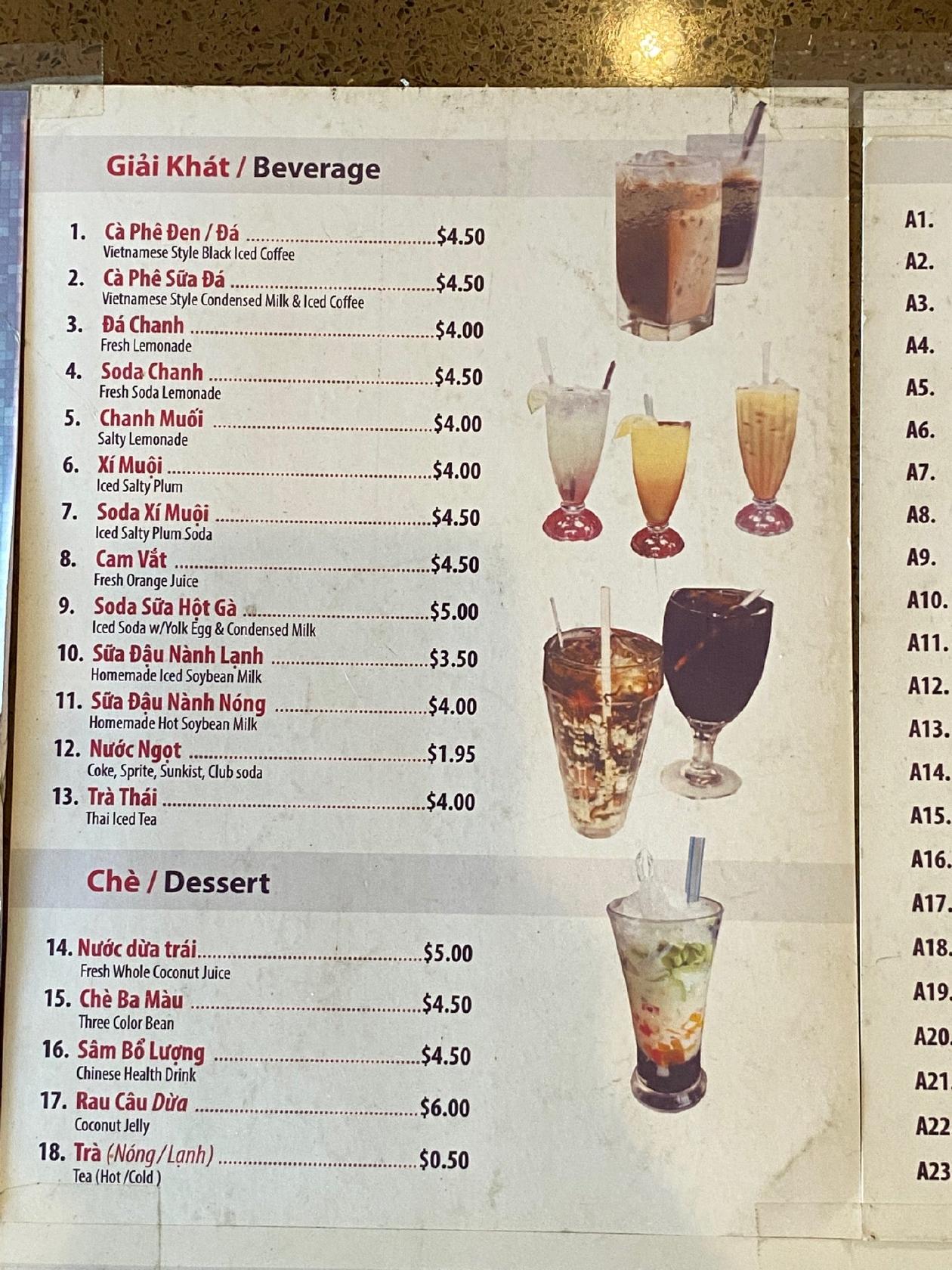 Menu at Pho King restaurant, Oakland, 207 E 18th St