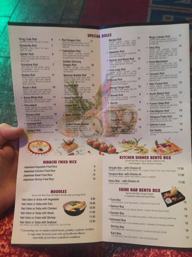 Menu at Sashimi Fusion restaurant, Jacksonville, Monument Rd #5