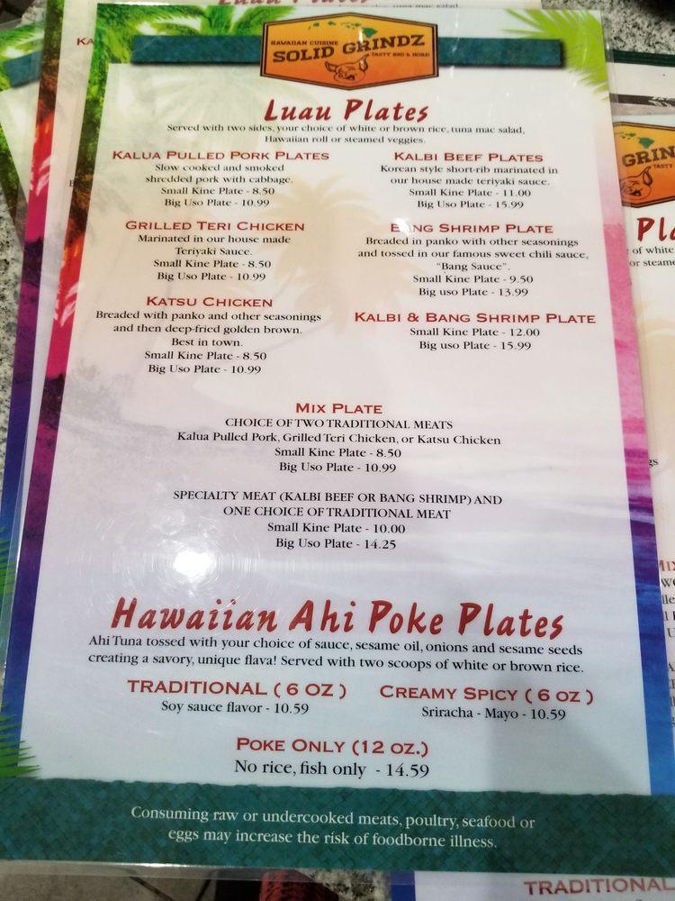 Menu at Solid Grindz Hawaiian BBQ, Tucson