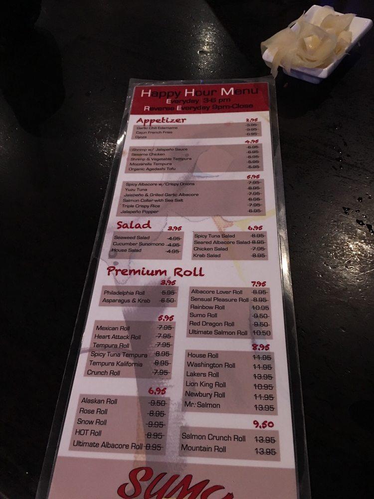 Menu at Sumo Japanese Restaurant, Ventura, S Victoria Ave