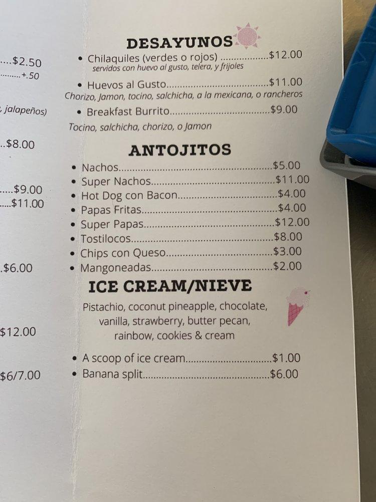Menu at Bionicos Y Cafe Bell, Bell