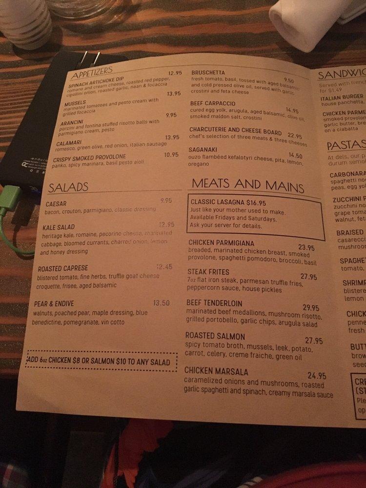 Menu at Del's Italian Kitchen restaurant, Kitchener