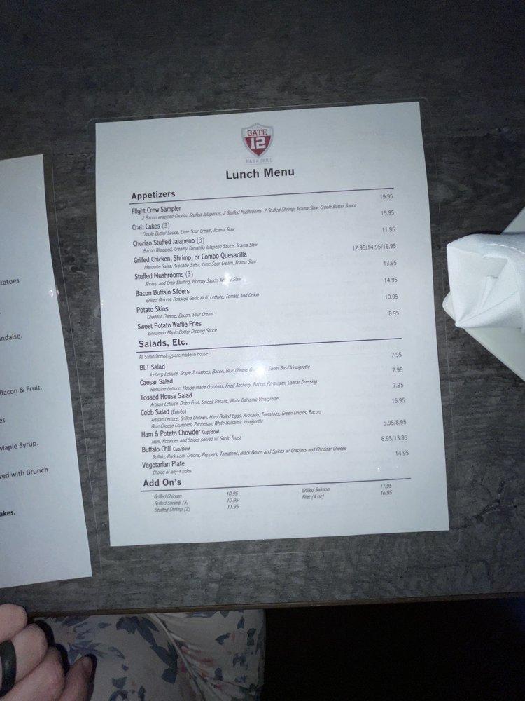 Menu at Gate 12 Bar & Grill, College Station