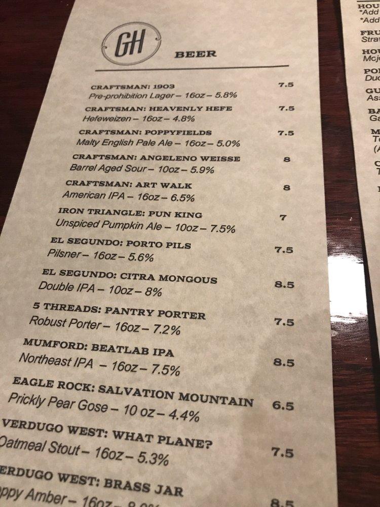 Menu at Guildhall pub & bar, Burbank