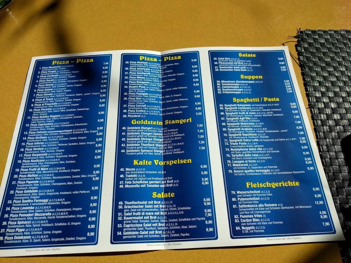 Speisekarte von Pizzeria Goldstein, Markt Hartmannsdorf