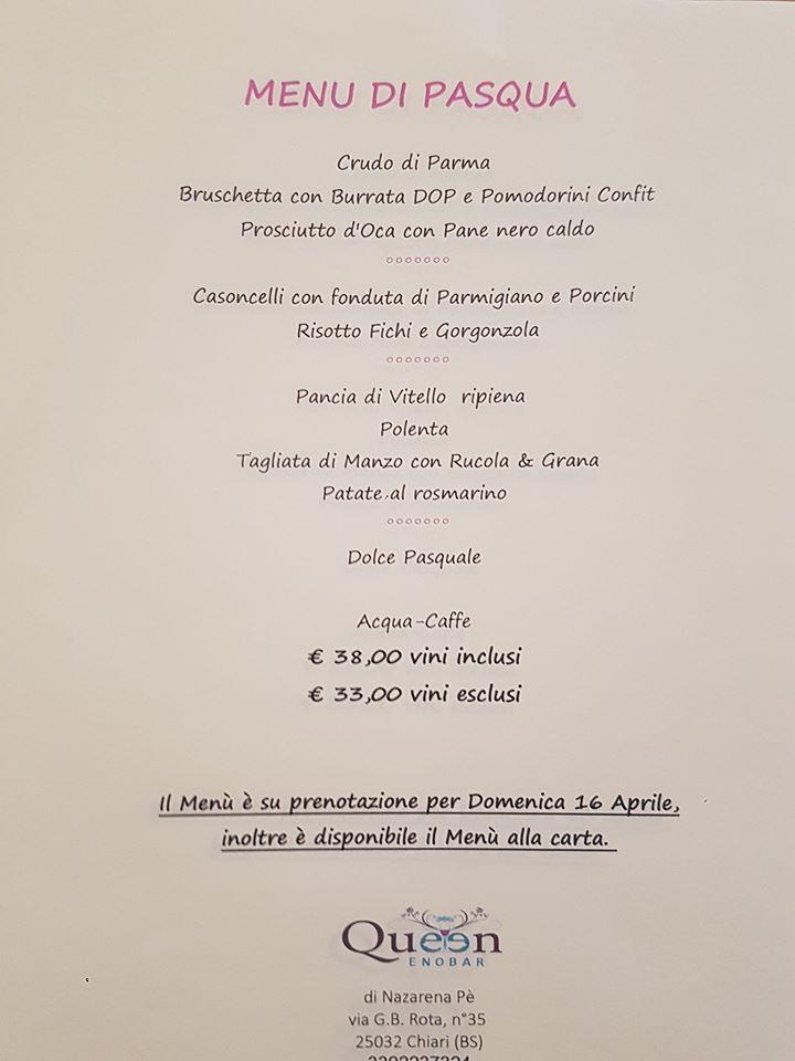Menu da Queen EnoRestaurant, Chiari
