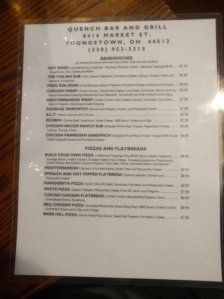 Menu at Quench Bar & Grill, Boardman