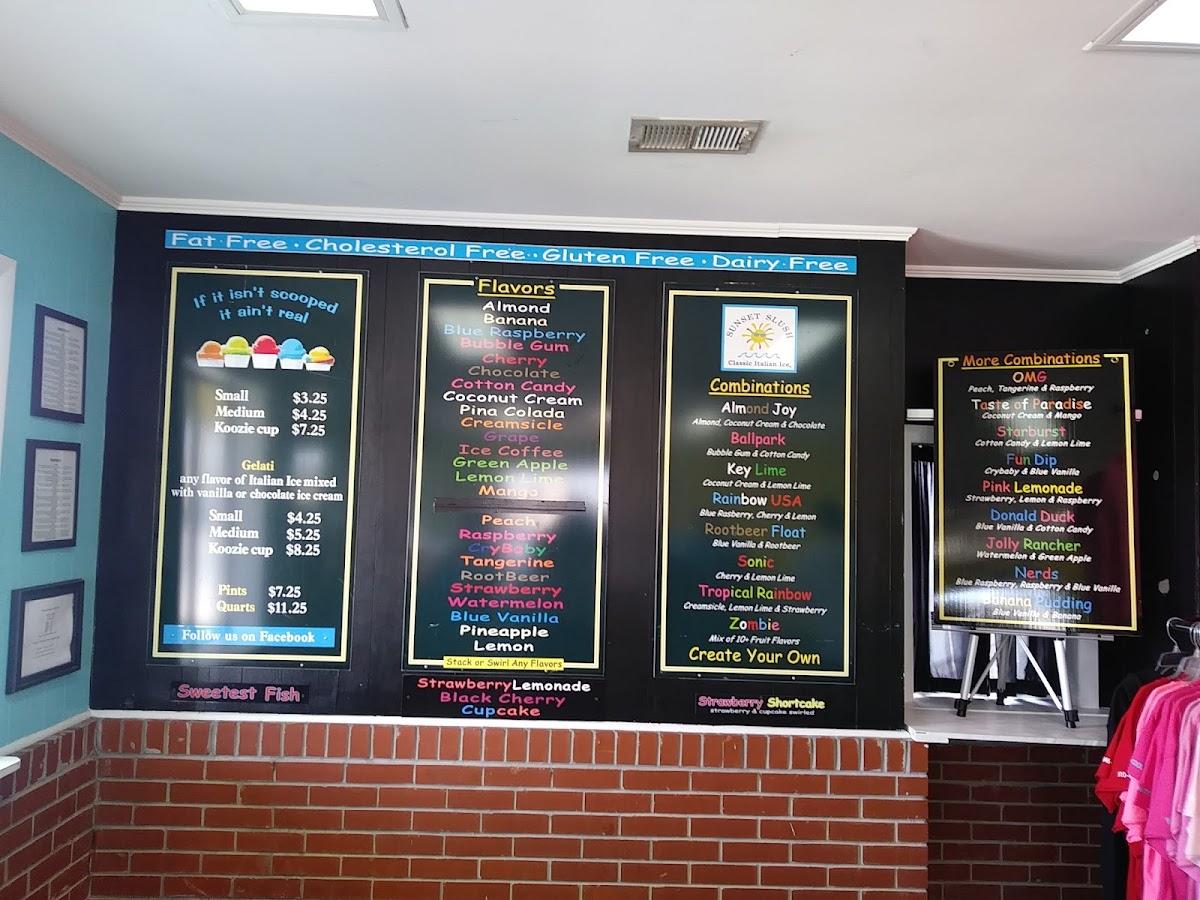 Menu at Sunset Slush of Holden Beach desserts, Holden Beach