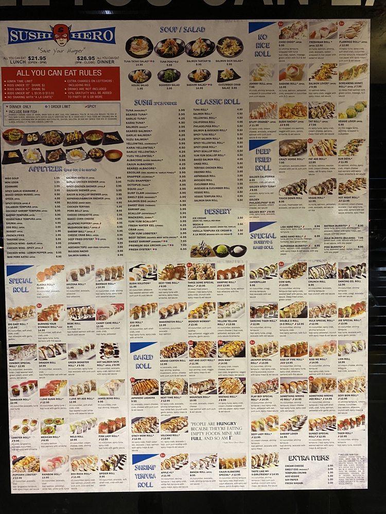 Menu at Sushi Hero restaurant, Las Vegas
