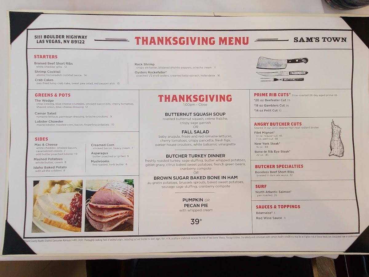 Carta de The Angry Butcher Steakhouse, Las Vegas