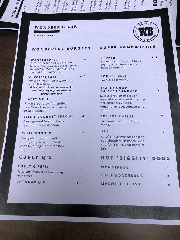 Menu at Wonderburger Grill pub & bar, Chicago, W 111th St B