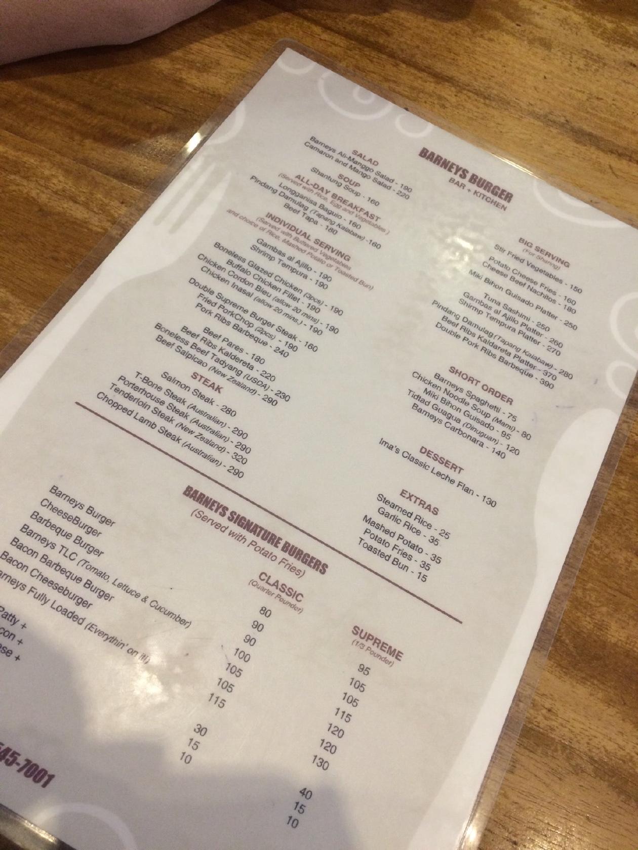 Menu at Barneys Burger Bar + Kitchen, San Fernando, 2MMF+XRC
