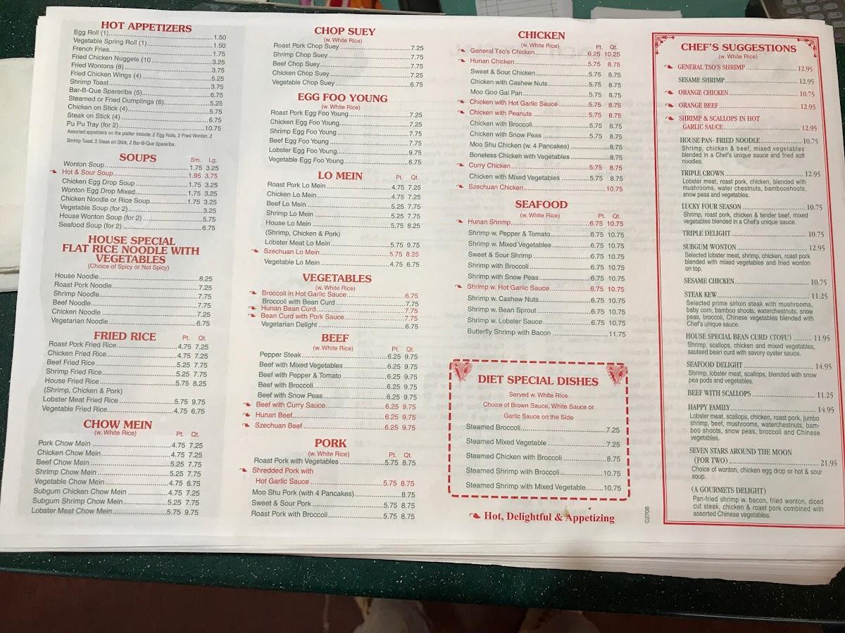 Menu at Chopsticks restaurant, York
