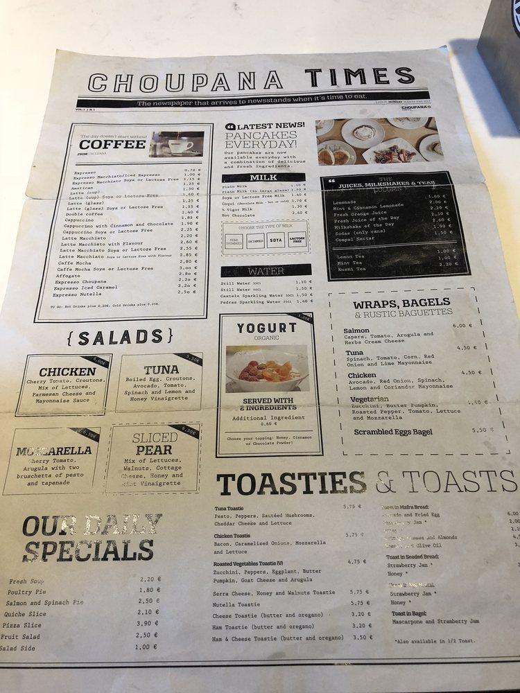 Menu em Choupana Caffé café, Lisboa, Av. da República 25A