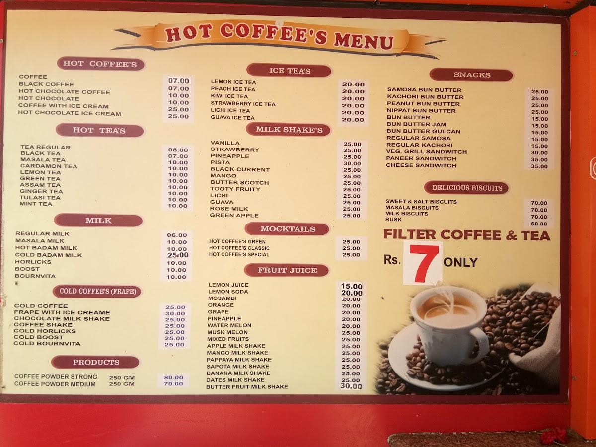 Menu at Hot Coffee's Hotel, Ramanagara