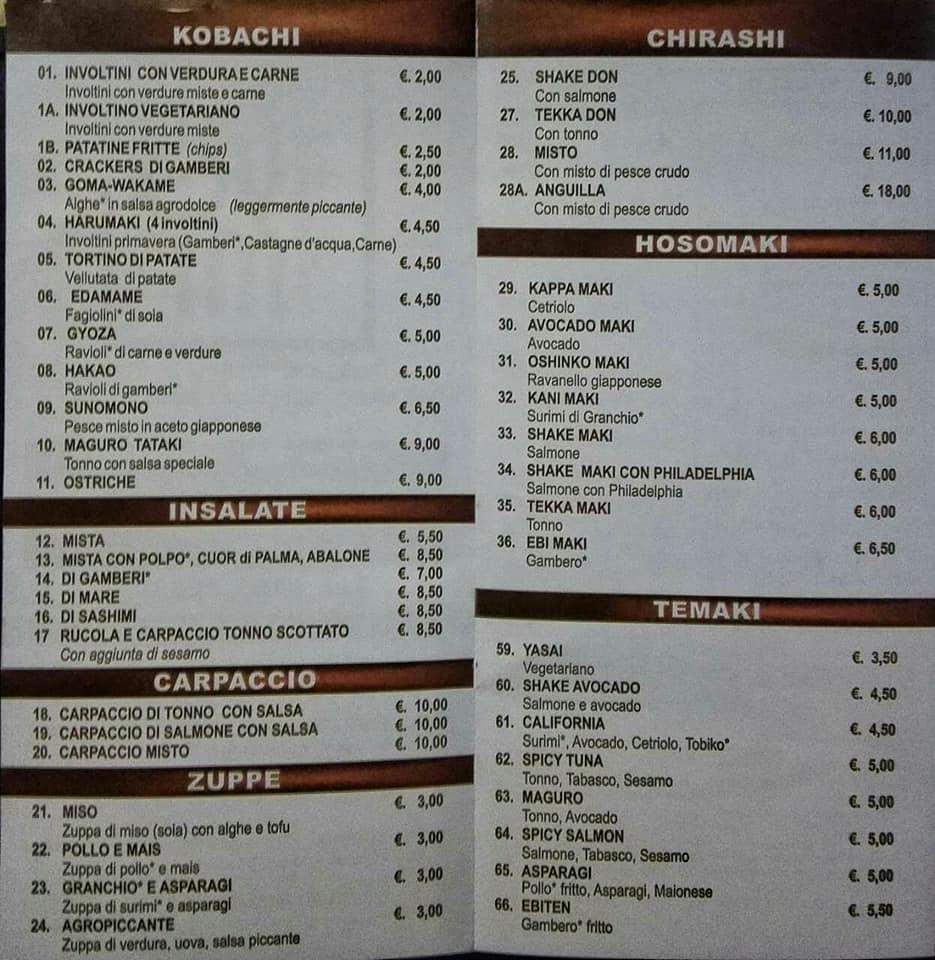 Menu at Ristorante Giapponese e Cinese Kiyomi, Chiavari