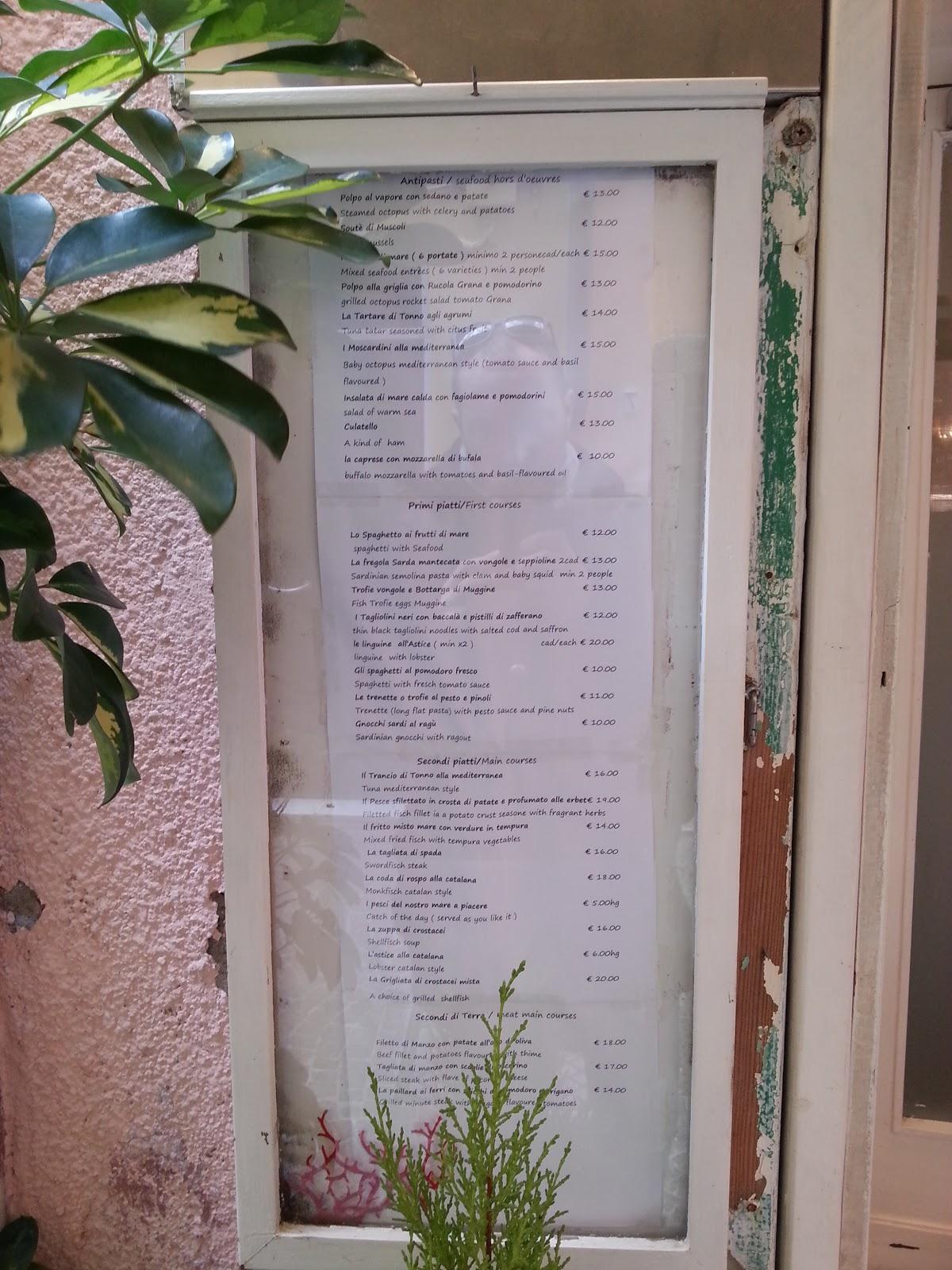 Speisekarte von La Creuza de Mauri restaurant, Lerici