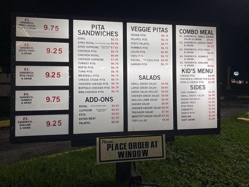 Menu at Pitaria Express restaurant, Tallahassee
