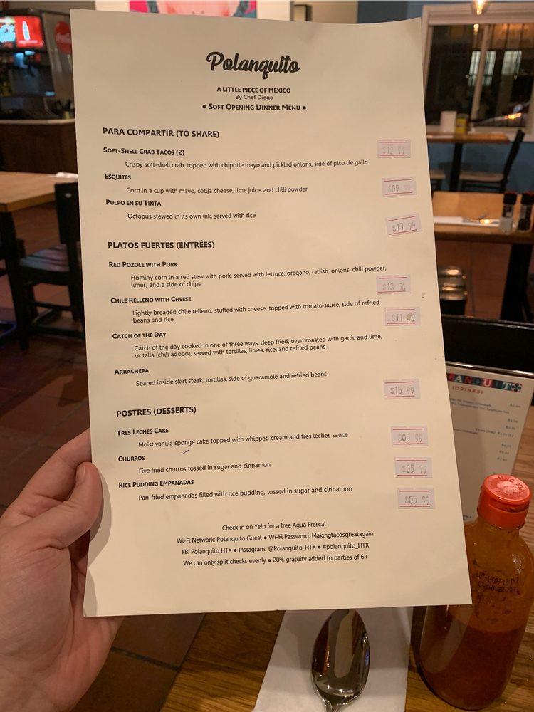 Menu at Polanquito pub & bar, Houston