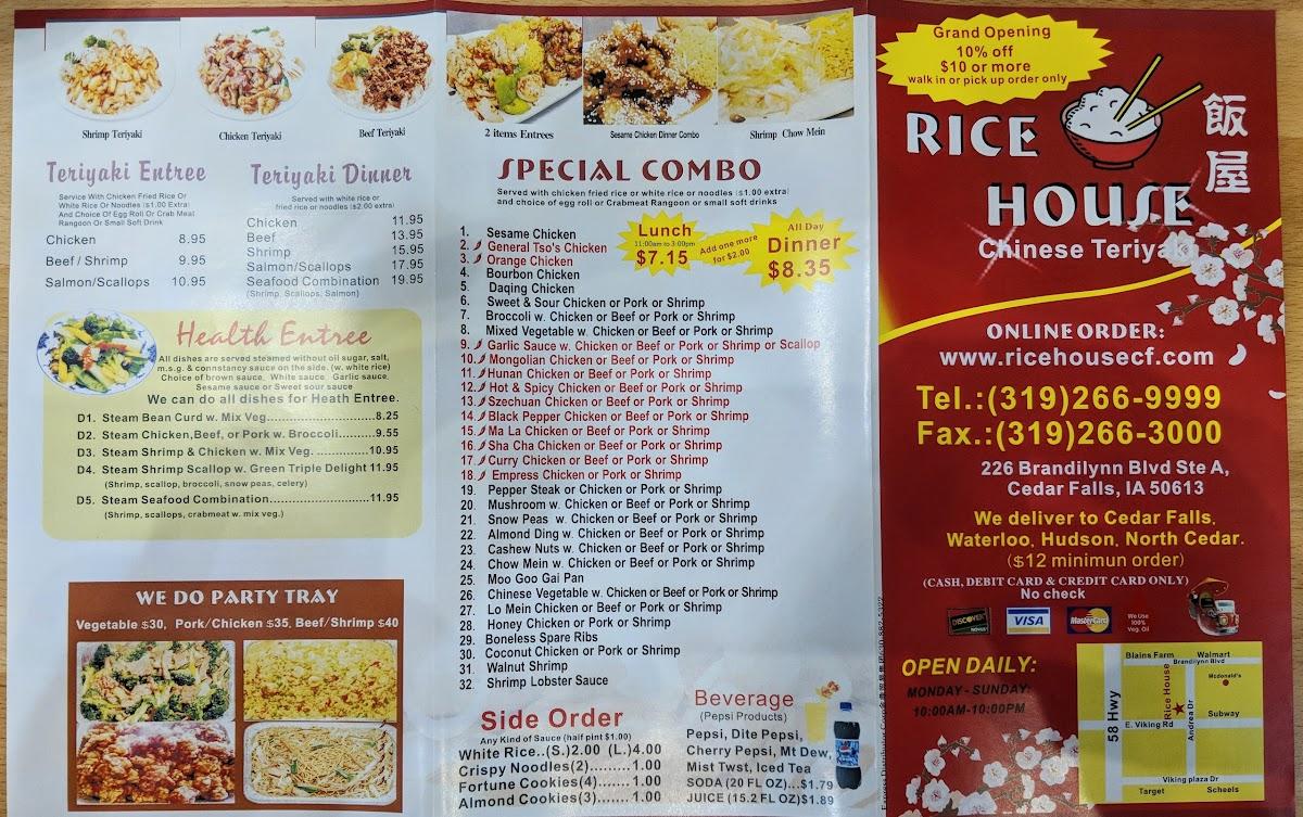 Menu at Rice House Chinese Teriyaki restaurant, Cedar Falls