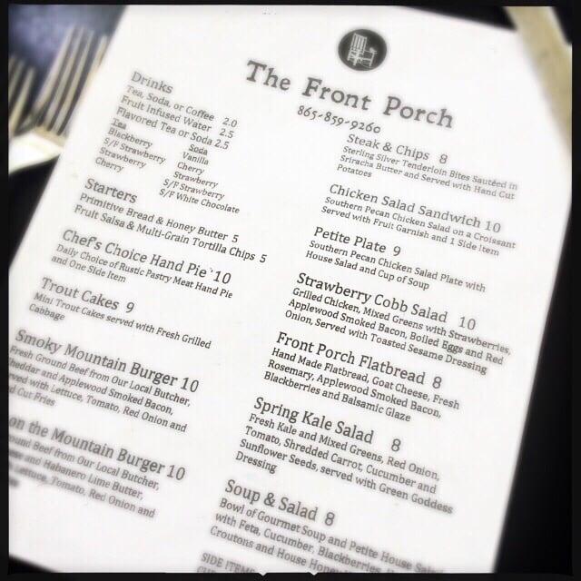 Menu at The Front Porch restaurant, Powell