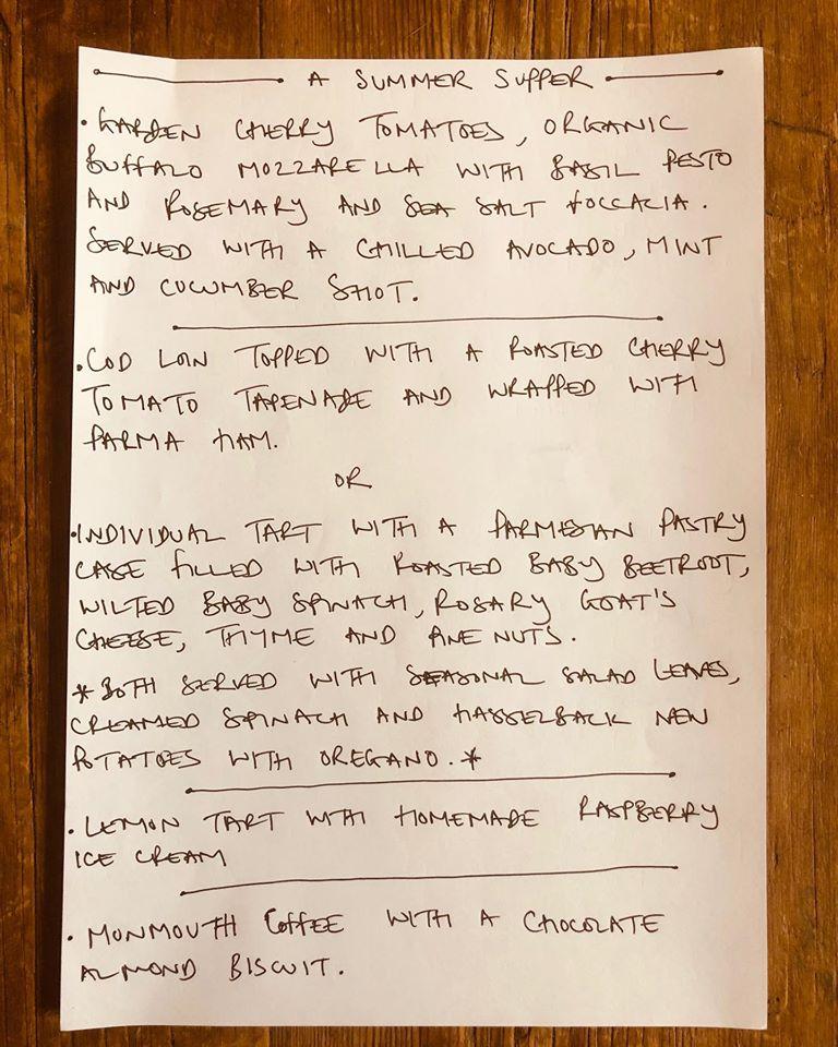 Menu at The Pottery Kitchen restaurant, Shepton Beauchamp