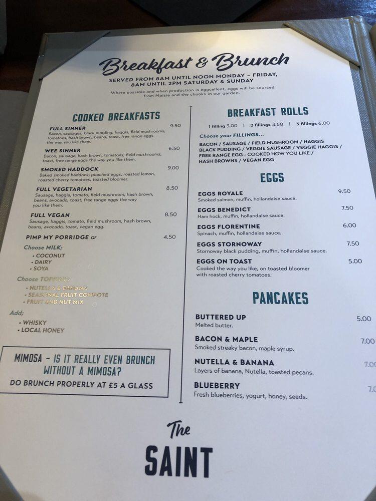 Menu at The Saint Bar & Kitchen, Saint Andrews
