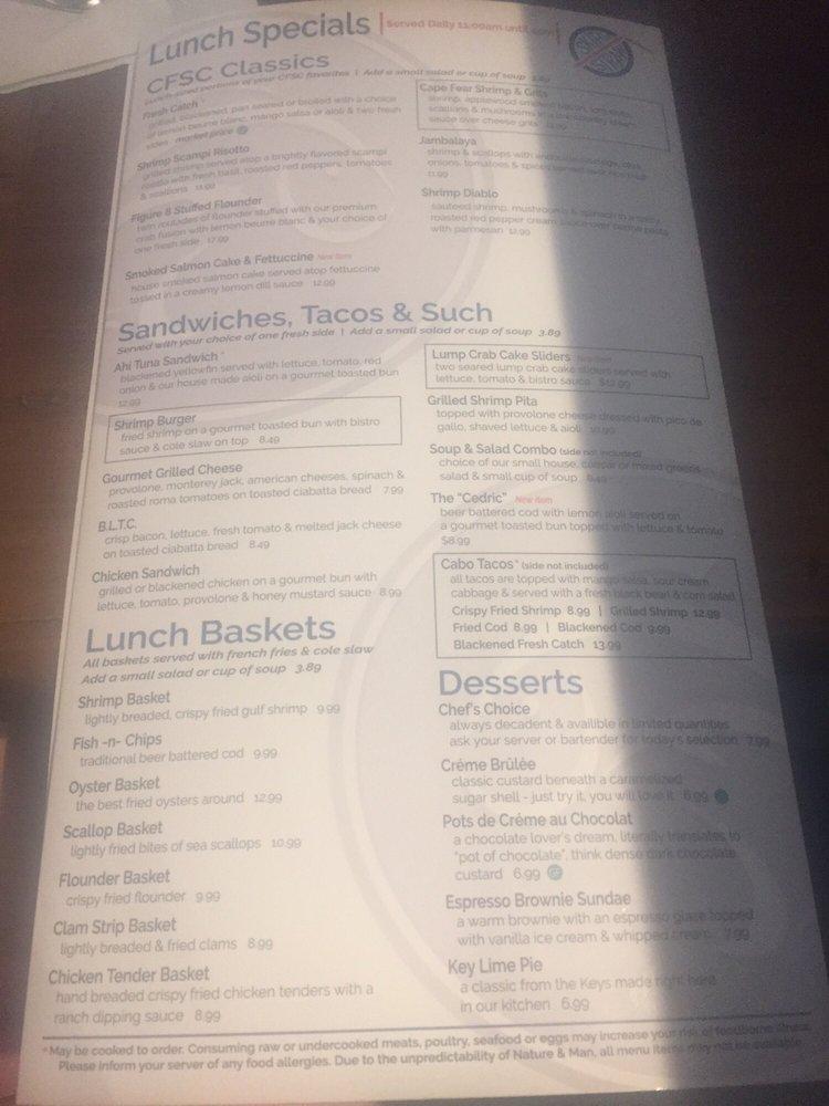 Carta del restaurante Cape Fear Seafood Company, Raleigh, 832 Spring ...