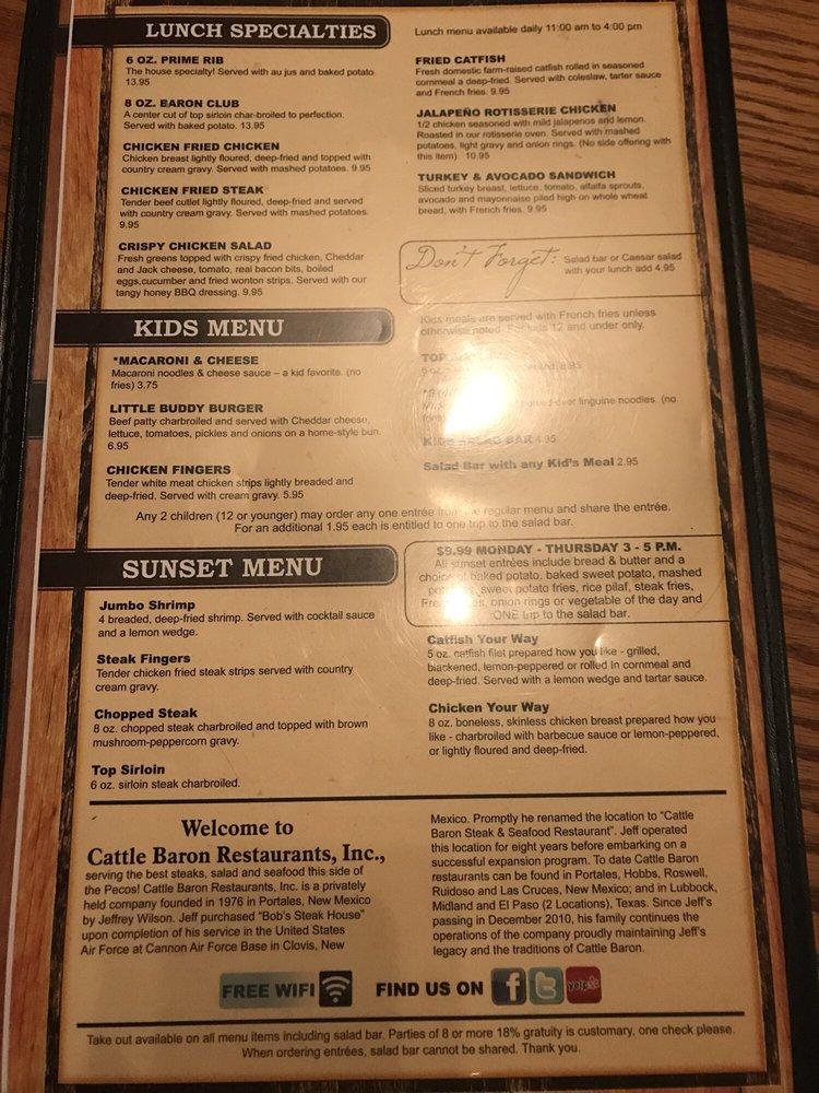 Menu at Cattle Baron, El Paso, Airway Blvd