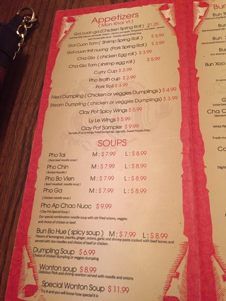 Menu at Clay Pot Restaurant, Waco, 416 Franklin Ave