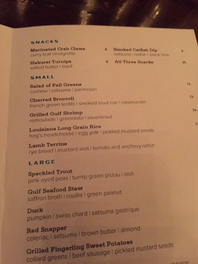 Menu at Coquette restaurant, New Orleans
