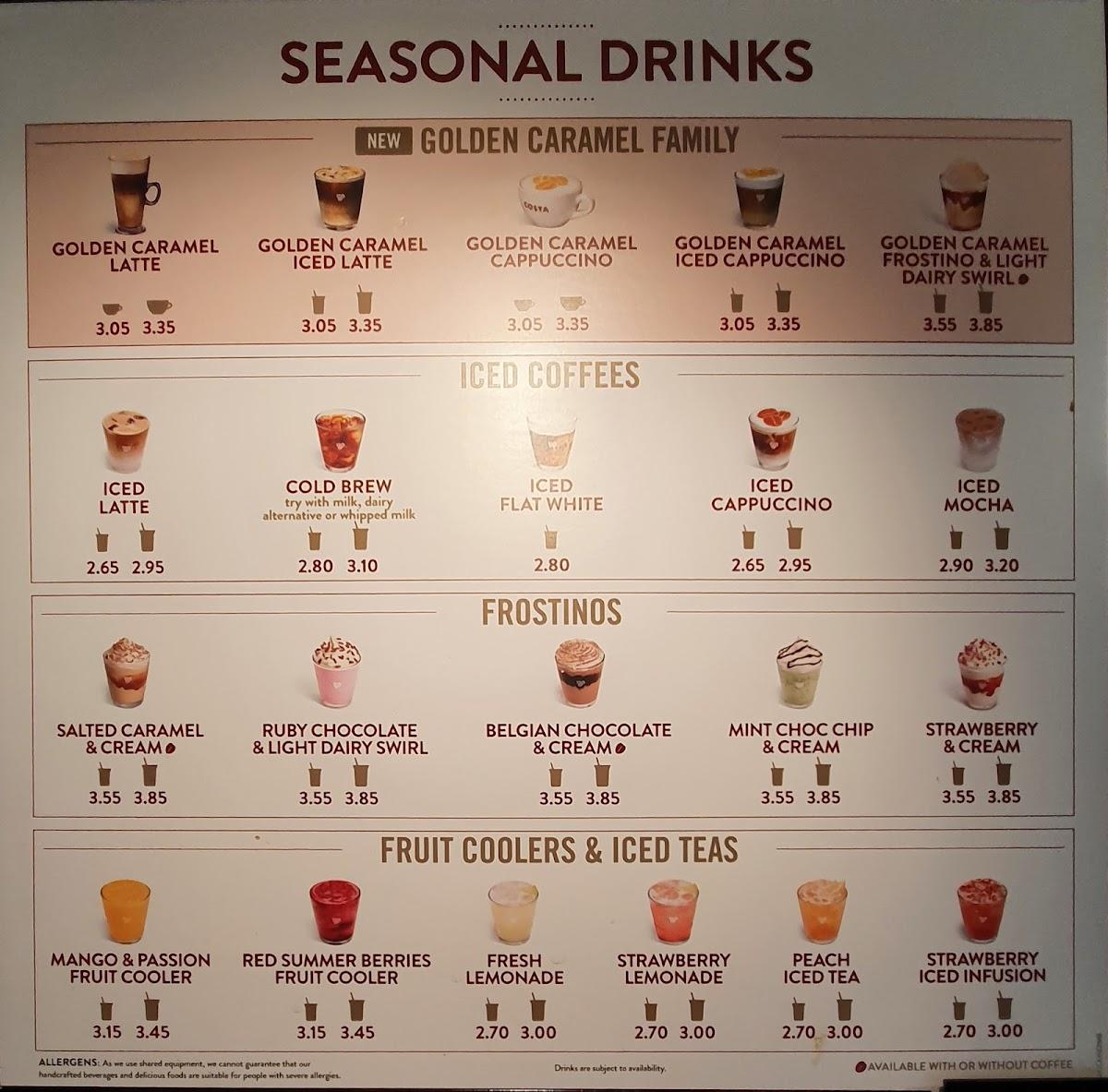 Menu at Costa Coffee, Ipswich, Anglia Retail Park