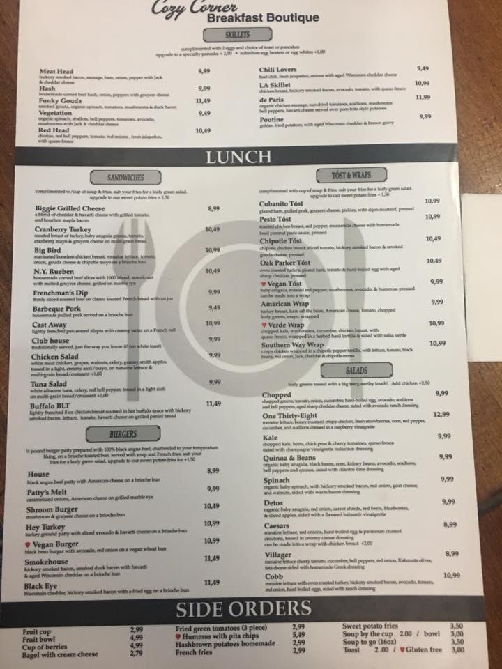 Menu at Cozy Corner Restaurant, Oak Park