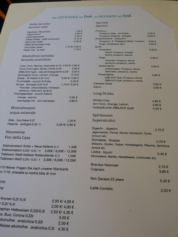 Speisekarte von Fink Gasthaus. restaurant, Bozen
