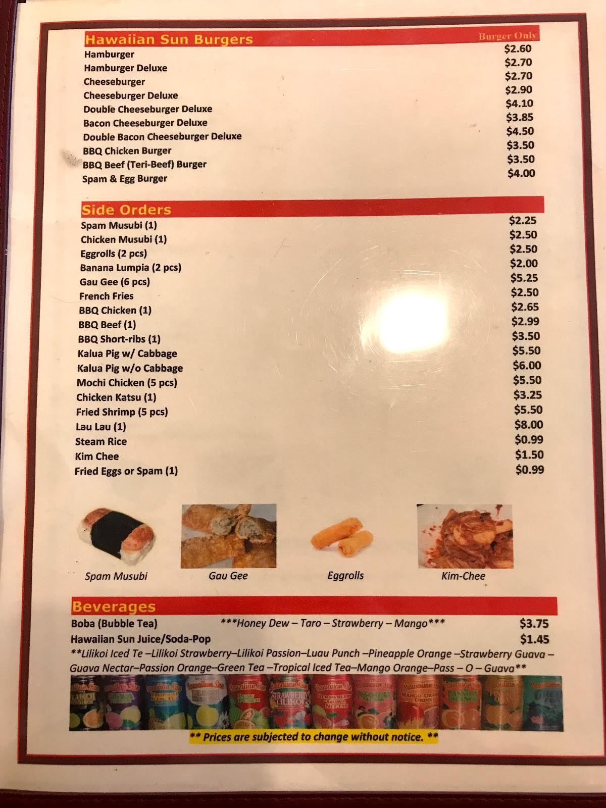 Menu at Hawaiian Sun BBQ, Everett