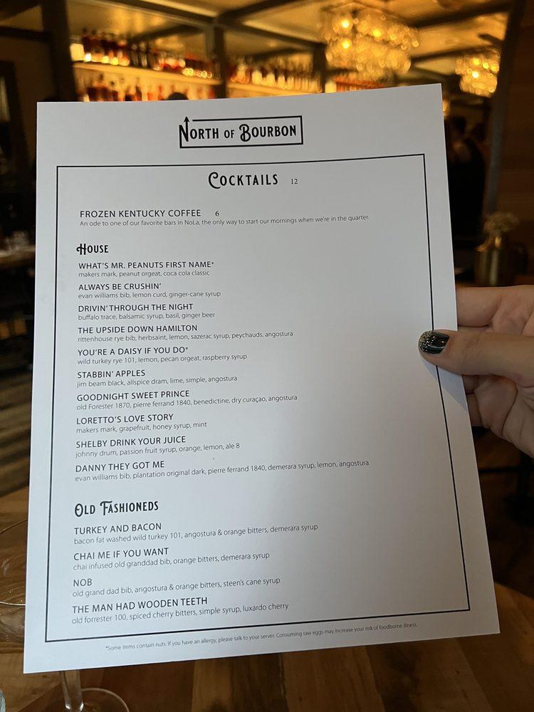 Menu at North of Bourbon pub & bar, Louisville