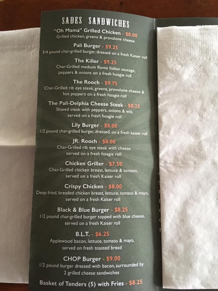 Menu at Palisades Hotel pub & bar, Rome