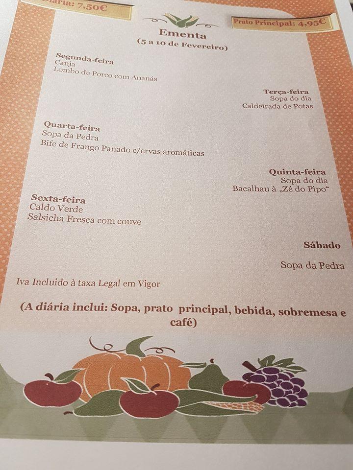 Menu at Pão do Moleiro cafeteria, Leiria