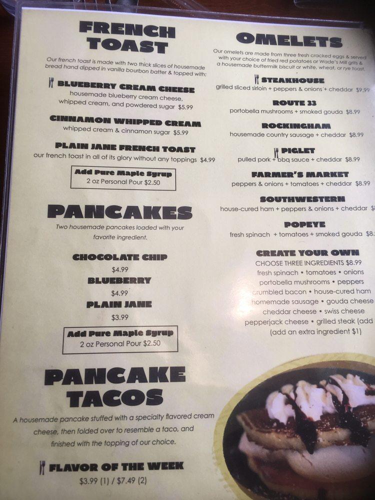 Menu at Thunderbird Cafe, McGaheysville