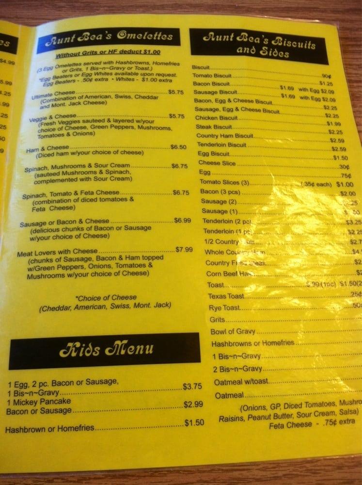 Menu at Aunt Bea's Home Cooking restaurant, Greeneville