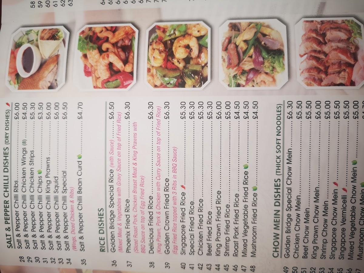 Menu at Golden bridge restaurant, Bourne