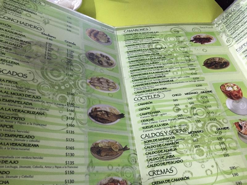 Menu at Mariscos Los Pericos restaurant, Ciudad Nezahualcóyotl