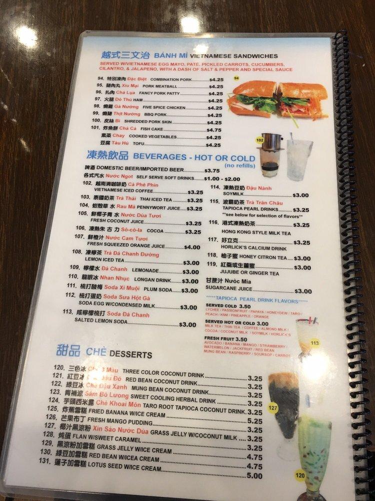 Menu at Phở Hà Tiên restaurant, San Francisco