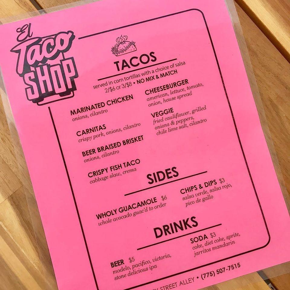 Menu at TACO SHOP restaurant, Reno