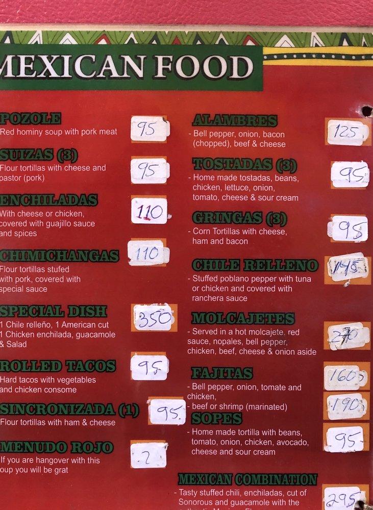 Menu at Taco Fiesta restaurant, Cabo San Lucas